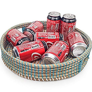 Ann Lee Design Round Serving Seagrass Trays (Teal Blue Vortex, Seagrass)