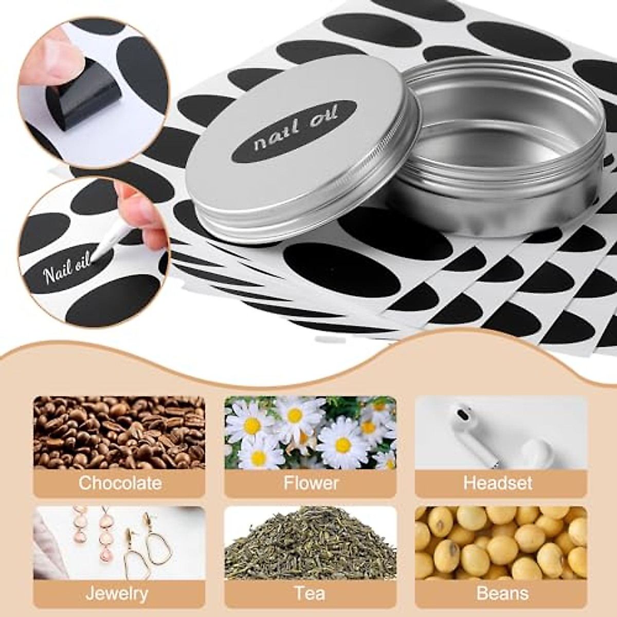 200 Pack Metal Tins Aluminum Containers with Lids Screw Top Round Tin Cans for Cosmetic Lip Balm DIY Salves Candles Wax with 5 Markers 10 Sheets Label Stickers (4 oz, Silver)
