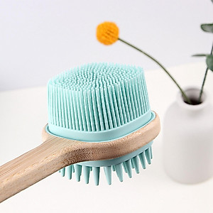 TOOYFUL Shower Brush Back Scrubber for Shower, Cleaning Skin Wet Brushing, Dual Sided Long Handle Back Scrubber, Bath Brush for Lotion Body,Women Men, Green, 32.5cmx7.1cm