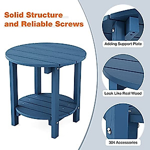 YEFU Adirondack Side Table, Double Outdoor Side Table, Poly Lumber end Table, Weather Resistant for Indoor, Patio, Pool, Porch, Backyard-Navy