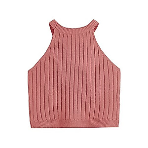 SweatyRocks Women's Knit Crop Top Ribbed Sleeveless Halter Neck Vest Tank Top Watermelon Pink M