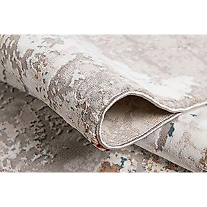 RUG BRANCH Cascade Contemporary Abstract Beige Blue Indoor Area Rug for Living Room, Bedroom, Dining Room, and Kitchen - 8' x 10' (7'9" X 10'9")