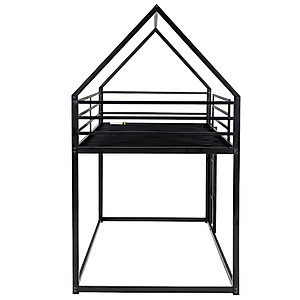 Harper & Bright Designs Twin Over Twin House Bunk Bed with Built-in Ladder, Metal Low Bunk Bed for Kids Girls Boys - Black