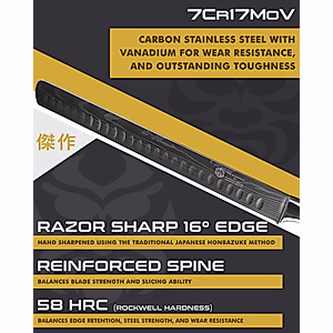 KESSAKU Carving Knife - 12 inch - Samurai Series - Razor Sharp - Granton Edge - Forged 7Cr17MoV High Carbon Stainless Steel - Wood Handle with Blade Guard