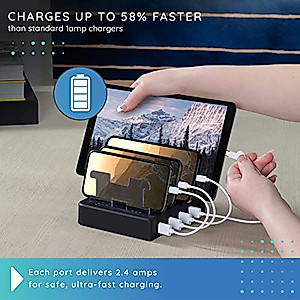 Hercules Tuff Charging Station for Multiple Devices - 4 USB Ports, Compatible with Cell Phones, Smart Phones, Tablets, and Other Electronics - White Elephant Gifts, Stocking Stuffers - Black