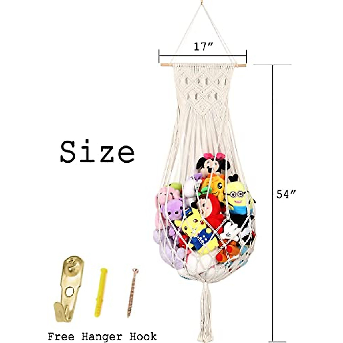 Stuffed Animal Net or Hammock Macrame Toy Display Wall Hanging Net for Plush Toy Storage Boho Nursery Bedroom Decor Stuffy Animal Toy Organizer