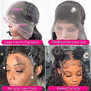 Wingirl 180 Density 13x4 HD Lace Front Wigs Human Hair Pre Plucked with Baby Hair Transparent Glueless Brazilian Deep Wave Frontal Wigs for Women Natural Black Color