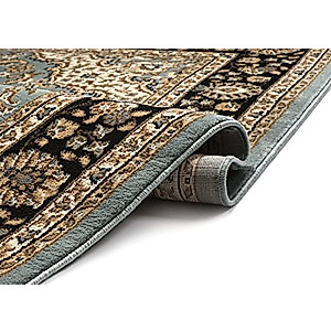 Noble Medallion Light Blue Persian Floral Oriental Formal Traditional Area Rug (6'7" x 9'6" Oval) Easy to Clean Stain Fade Resistant Shed Free Modern Contemporary Soft Living Dining Room Rug