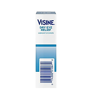 Visine Dry Eye Relief Lubricant Eye Drops with Polyethylene Glycol 400 to Moisturize and Soothe Irritated, Gritty and Dry Eyes, Designed to Work Like Real Tears, 0.5 fl. oz