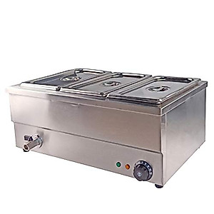 DULONG Commercial Bain Marie Electric Food Warmer Buffet Warmer Soup Warmer Stove Steam Table Stainless Steel Container Temperature Control for Catering Restaurant Commercial Grade 1350W(1/3 GN 3 Pan)