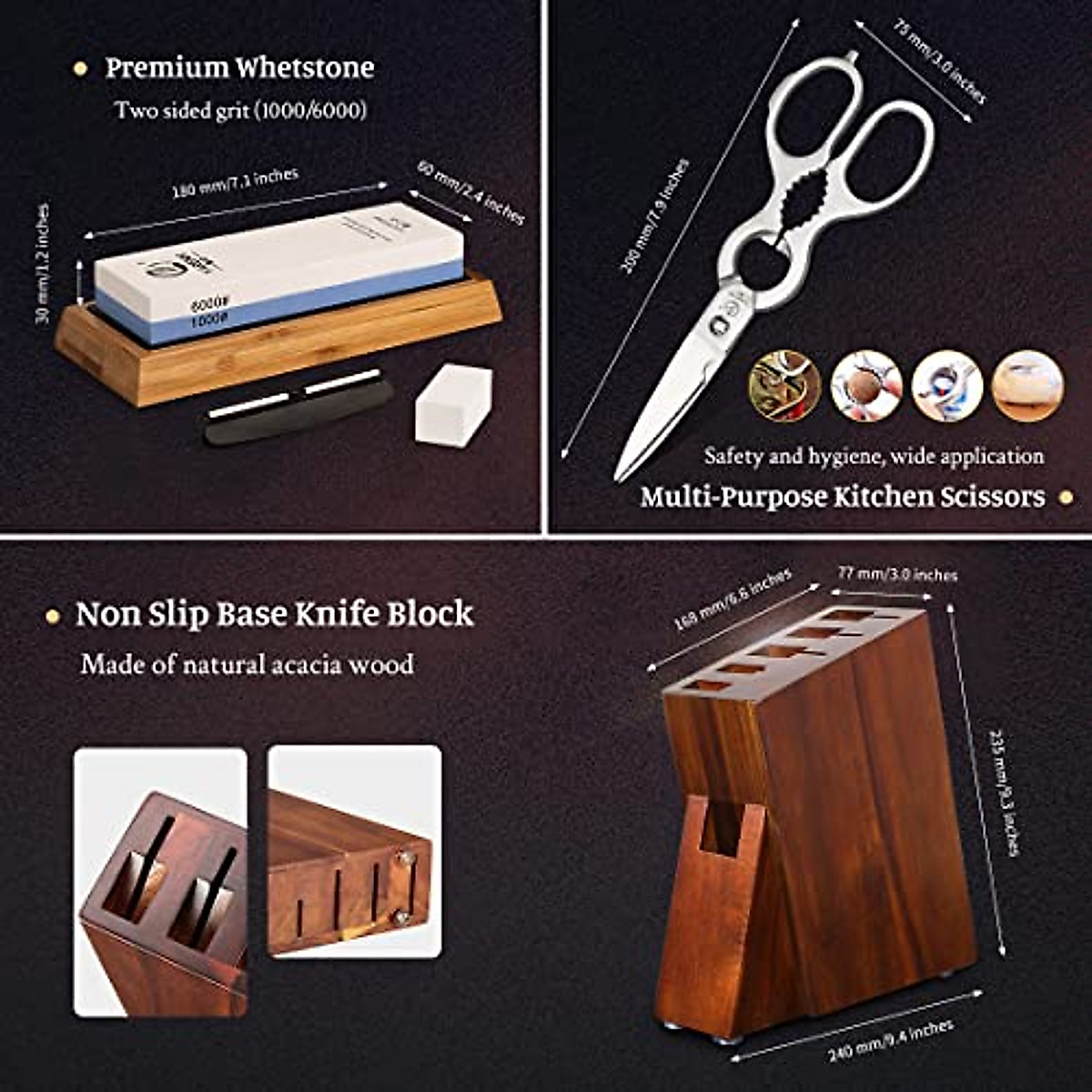 YARENH Kitchen Knife Set with Block, 8 Piece, Sharp Professional Chef Knife Set, 73 Layers Japanese Damascus High Carbon Stainless Steel, Full Tang Sandalwood Handle, Gift Box