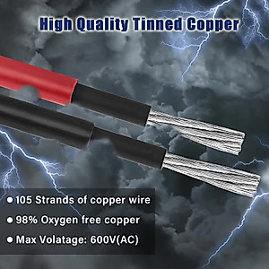 Kimbluth 10 AWG Solar Wire 10FT Red & 10FT Black Tinned Copper Wire, 10 Gauge Solar Panel Cable OFC Oxygen Free Copper Wire for Solar Panel Automotive Trailer Marine Outdoors (Red&Black)