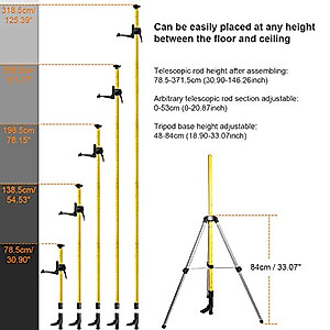 Huepar 12 Ft./3.7m Telescoping Pole with 1/4-Inch by 20-Inch Laser Mount for Rotary and Line Laser Level, Adjustable Telescoping Pole with Tripod - 5/8"-11 Adapter Nut Included LP36