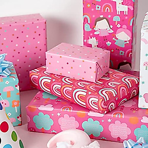 MAYPLUSS Wrapping Paper Large Sheet - Folded Flat - 6 Different Pink Girl Design (45.2 sq. ft.ttl.) - 27.5 inch X 39.4 inch Per Sheet