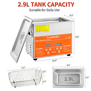 3L Ultrasonic Cleaning Machine with Heater and Timer, 120W Stainless Steel Ultrasonic Washing Machine, Professional Ultrasonic Hardware Tool Cleaner for Auto Accessories, Engine Parts, Carburetors