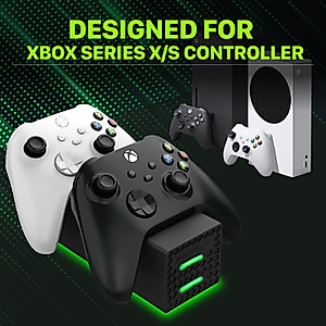 Fosmon Dual 2 Controller Charger Compatible with Xbox Series X/S Controllers (Not for Xbox One / 360), (Two Slot) High Speed Docking Charging Station with 2 Rechargeable Battery - Black
