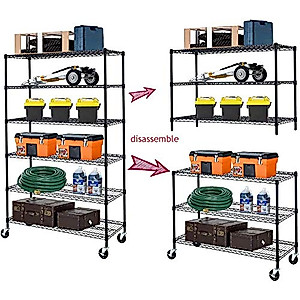 Heavy Duty 6 Tier Wire Shelving Unit Adjustable Storage Rack on Wheels 6000 Lbs Weight Capacity Metal Shelves Space Saving Wire Shelf Multifunctional Garage Shelving for Commercial Storage, Black