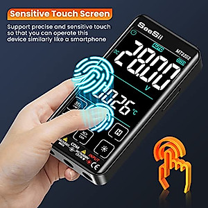 Touchscreen Digital Multimeter, Seesii 10000 Counts TRMS Auto-Ranging Voltmeter, Fast Accurately Measures AC/DC Amp Ohm Voltage Resistance Continuity Capacitance Temperature with Backlight Flashlight