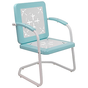 Northlight 35" Square Outdoor Retro Tulip Steel Armchair, Blue and White