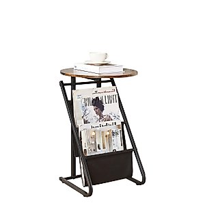 JOIN IRON End Table with Magazine Holder,Multifunction Magazine Rack with 2 Pockets,Newspaper Stand,Side Table for Living Room,Bedroom,Home Office,Small Space,Easy to Move and Assemble
