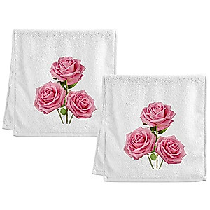 ALAZA Pink Rose Flower Flroal Towels 100% Cotton Hand Towel for Bathroom 16 x 30 inch, Absorbent Soft & Skin-Friendly, 1 Piece