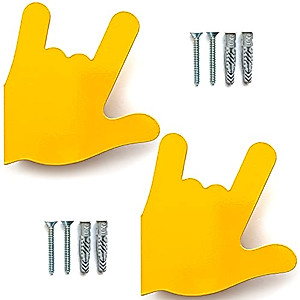 ASTUD Decorative Wall Mounted Hooks (2pcs) Functional Art, Funny, Space-Saving, Heavy Duty Metal Wall Hooks for Bags, Coats, Scarves, Keys, Towels and More (Rock-Yellow)