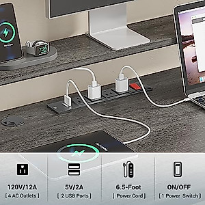 SEDETA L Shaped Desk, 66" Home Office Desk with File Drawer & Power Outlet, Gaming Desk with Led Lights, Corner Computer Desk with Monitor Shelf, Printer Storage Shelves, Two Person Desk, Grey