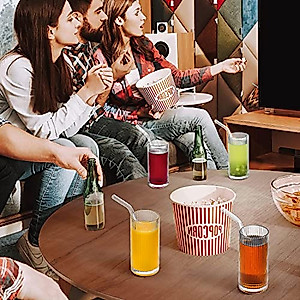 ALINK Glass Cups with Straws, 12 OZ Ribbed Glassware Drinking Glasses Set of 4, Fluted Iced Coffee Cups, Origami Style Ridged Tumbler for Coocktail, Whiskey, Beer - 2 Brush