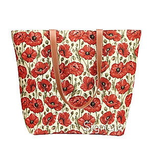 Signare Tapestry Shoulder Bag Tote Bag for Women with Poppy Flower Design (SHOU-POP)