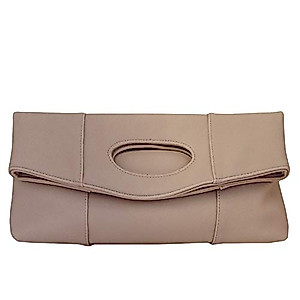 JNB Synthetic Leather Fold Over Clutch, Beige