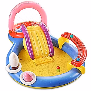 Inflatable Play Center, Hesung 115" X 70" X 44" Full-Sized Kiddie Pool with Slide, Fountain Arch, Ball Roller for Toddler, Kids, Baby, Thick Wear-Resistant Big Above Ground, Garden Backyard Water Park