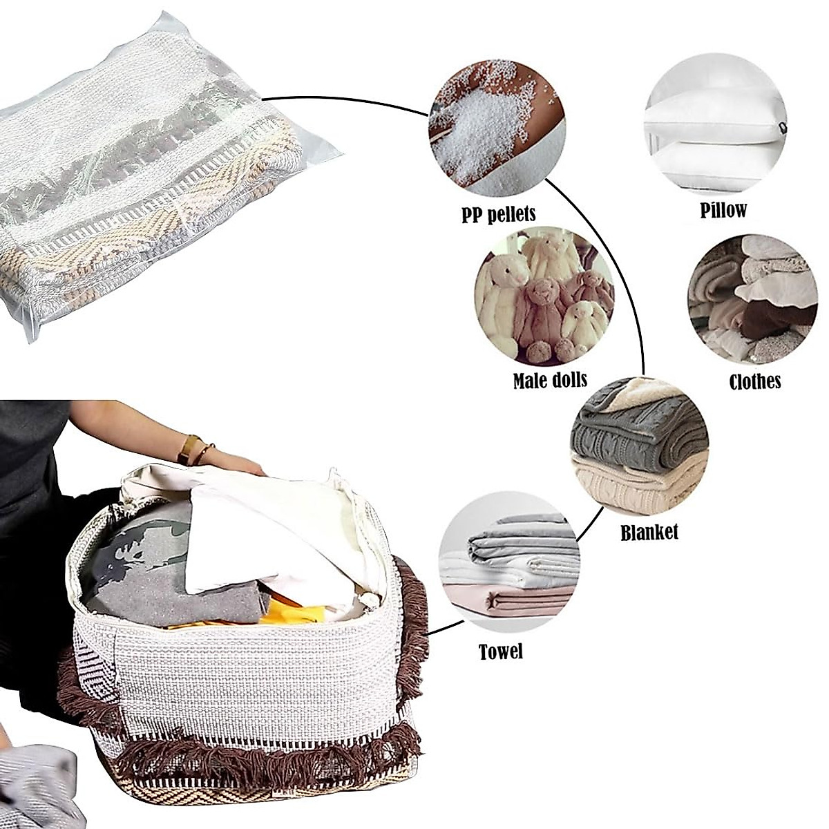 HEGZA Square Pouf Ottoman Cover, Soft Knitted Cotton Linen Cube Bean Bag Chair, Decorative Footrest, Casual Footstool, Storage Solution for Bedroom Living Room Brown