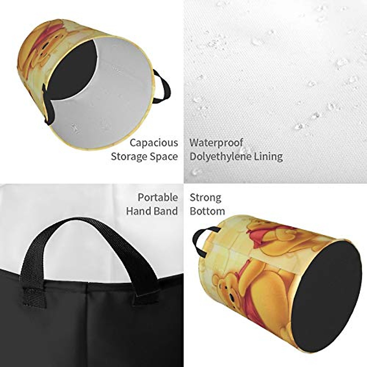 W-innie P-ooh Cartoon Circular Hamper Dirty Clothes Handles Basket for Storage Organizer Storage Bin,Kids Room,Home Organizer,Nursery Storage,Baby Hamper,Durable With Printing