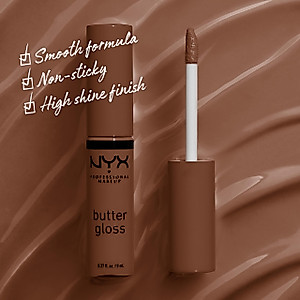 NYX PROFESSIONAL MAKEUP Butter Gloss Brown Sugar, Non-Sticky Lip Gloss - Fudge Me (Warm Brown)