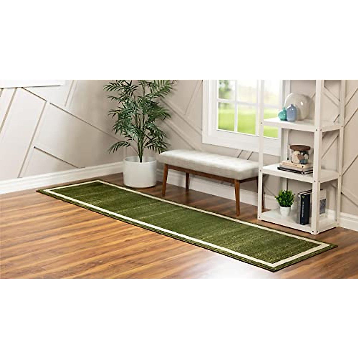 Unique Loom Del Mar Collection Area Rug - Maria (2' 7" x 10' Runner, Green/ Ivory)