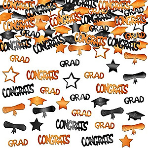 Graduation Confetti 2023 - Pack 1000, Grad Confetti | Orange and Black Graduation Decorations | Graduation Centerpieces for Tables 2023 | Orange Graduation Party Decorations 2023 Confetti Graduation
