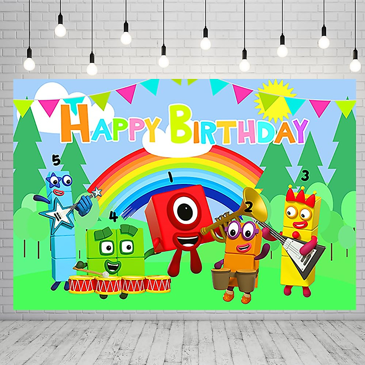 Green Numberblocks Backdrop for Birthday Party Supplies 59x38in Number Banner for Baby Shower Birthday Party Decoration