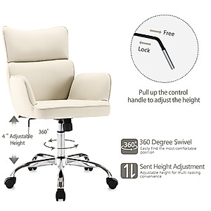 BERYTH Home Office Chair with Wheels, Adjustable Height Swivel Mid-Back Armchair Task Chair, Modern PU Leather Ergonomic Tilt Computer Desk Vanity Chair for Office, Study Room(PU Beige)