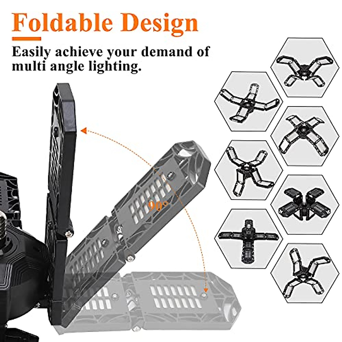 2 Pack Garage Light ,150W Deformable LED Garage Light ,8 Adjustable Panels Commercial Bay Lighting,E26/E27 Base Shop Lights ,Garage Light Bulb, LED Lights for Garage Organization, Basement,Warehouse