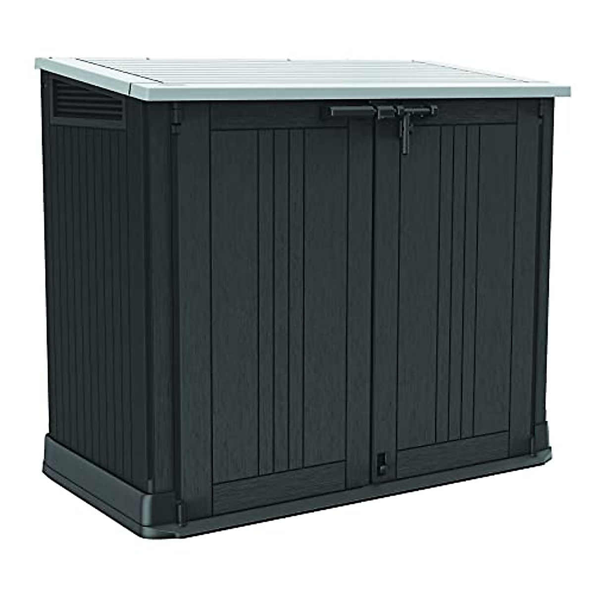 Keter Store-It-Out Prime 4.3 x 2.3 Foot Resin Outdoor Storage Shed, Perfect, Yard Tools, and Pool Toys, Black & Suncast Commercial 19 Cubic Ft. Heavy-Duty Resin Cabinet, Black
