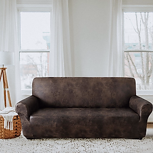 molasofa Sofa Covers - Couch Cover for Leather Couch, Soft and Washable Sofa Covers with Leather-Like Quality. Non-Pilling, Non-Slip 1-Piece Couch Cover for Dogs, Cats, and Kids (02 Dark Brown)