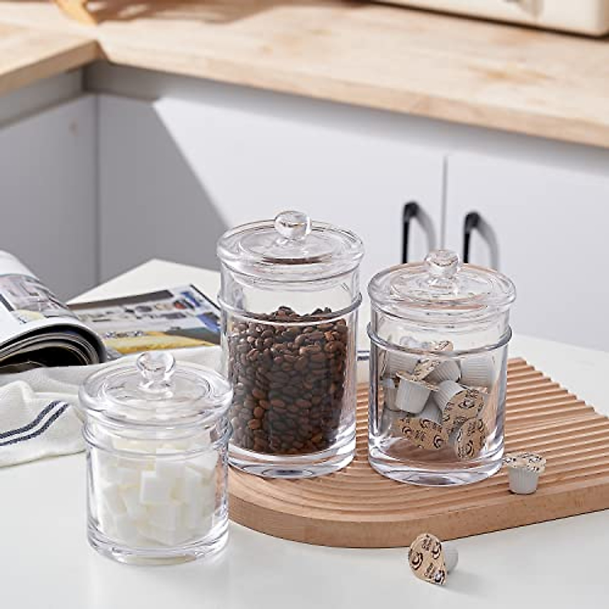 KMwares 3PC Set Premium Quality Glass Bathroom Canisters, Apothecary Jars, Storage Containers with Airtight Glass Lid and Wide Mouth (13/18/24 oz)