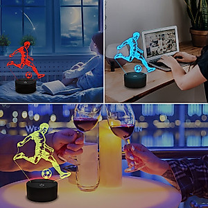 FULLOSUN Soccer Night Light, 3D Optical Illusion Lamp for Soccer Fan, Idea Birthday Xmas Gifts for Sport Fan Boys Girls with Remote Control 16 Color Change + Dim Function + 4 Flash Mode