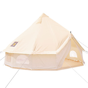 Happybuy Canvas Bell Tent, Waterproof & Breathable 100% Cotton Retro and Luxury Yurt with Stove Jack, 16.4ft / 5m Diameter, Large Canopy Used in 4 Seasons, for Family Camping, Outdoor Glamping, Party