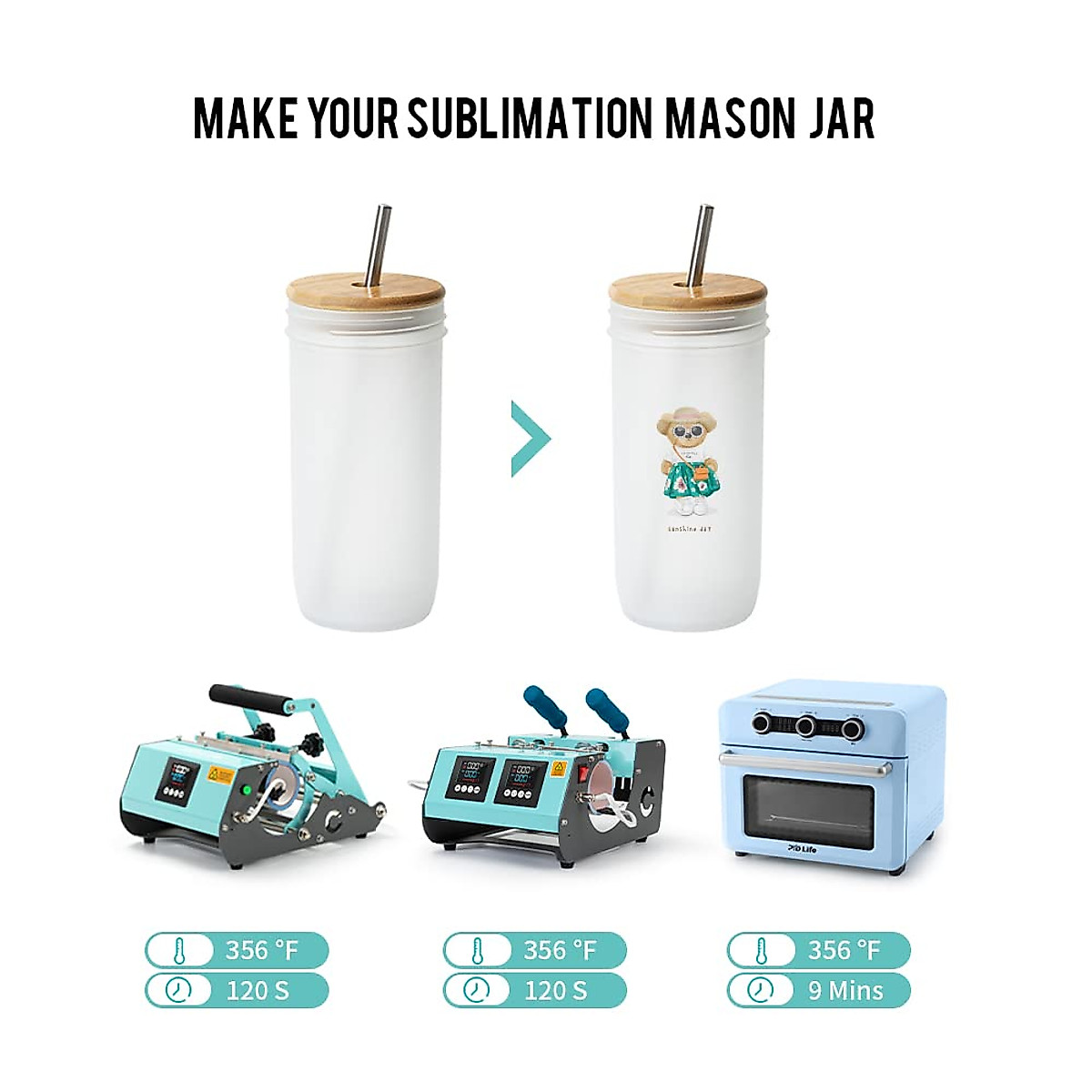 PYD Life Sublimation Glass Blanks Mason Jar Tumblers Cans Frosted 24 OZ with Bamboo Lid and Stainless Steel Straw,Wide Mouth Tumbler Cups Jar for Tumbler Heat Press 4 Pack