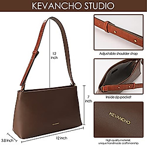 KEVANCHO Shoulder Bag for Women, Leather Purses and Handbags, Women's Fashion Tote Clutch Bag with Zipper (57 Coffee)