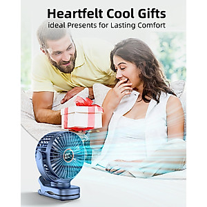 buywoo Portable Desk Fan, Battery Powered Stroller Fan With Strong Clamp Grip, 360° Rotation, 3-Speed & LED Display, Small Rechargeable Personal Clip On Fan For Bedroom, Office, Gyms, Blue