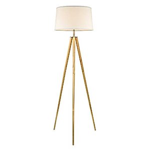 Kira Home Grace 60.5" Mid Century Modern Tripod LED Floor Lamp + Energy Efficient 9W Bulb, Wooden Tripod Legs + White Shade