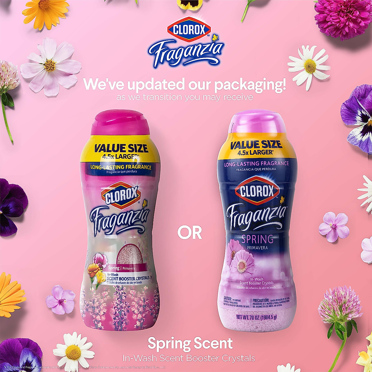 Clorox Fraganzia Laundry Scent Booster Crystals in Spring Scent - Easy to Use In-Wash Freshener Beads in Value Size 4.5x Larger for Long Lasting Fragrance, 70 Ounce - 6 Pack