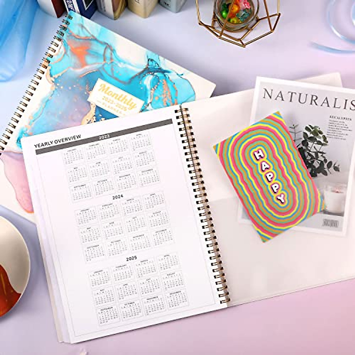 2023-2025 Monthly Planner/Calendar - Jul. 2023 - Jun. 2025, Monthly Planner 2023-2025, 8.5" × 11", Two-Year Monthly Planner with Flexible Cover, Monthly Tabs, Pockets - Pink Waterink